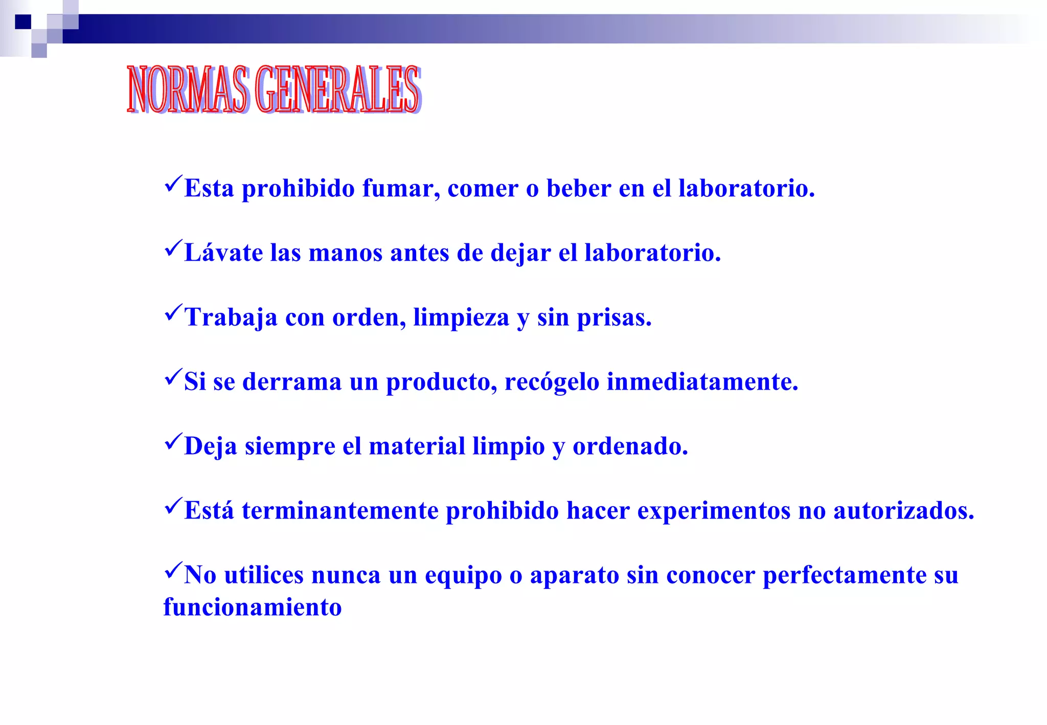 NORMAS BASICAS DE SEGURIDAD EN EL LABORATORIO | PPT