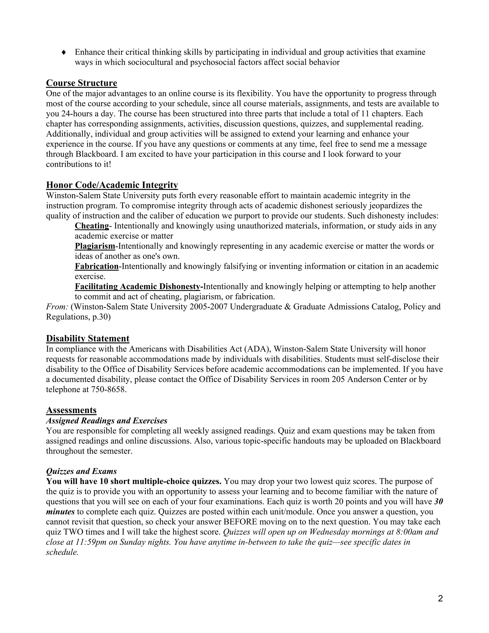 Benchmark 1: Course syllabus sample, Naomi's | PDF