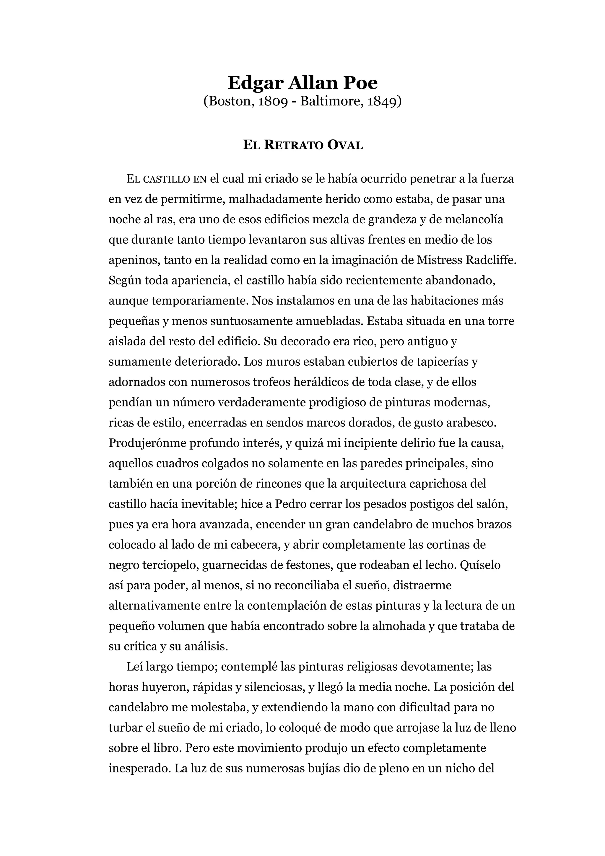 El Retrato Oval : Edgar Allan Poe ... MiLiSiTa | DOC
