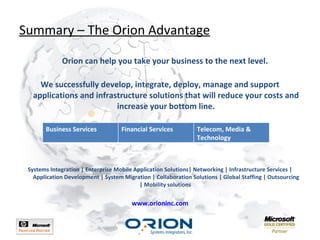 Orion Systems Integrators Presentation | PPT