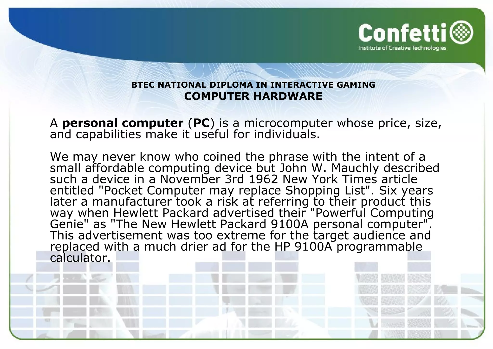 Computer Hardware - Platforms and Technologies | PPT
