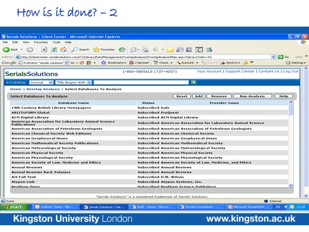 Serials Solutions: overlap analysis | PPT