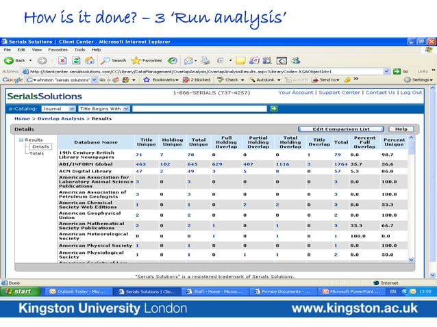 Serials Solutions: overlap analysis | PPT