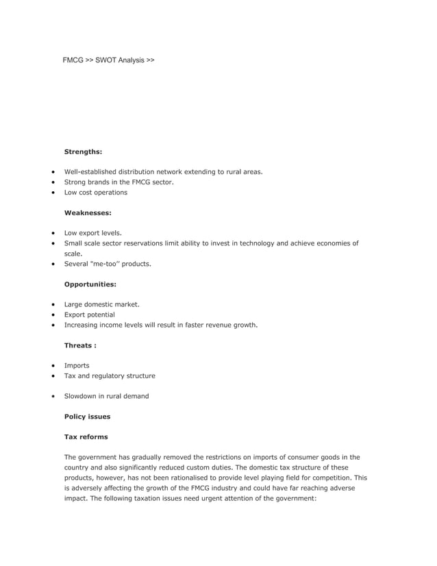swot analysis of fmcg industry | DOC
