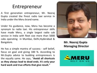 Meru Cabs - India's finest taxi services | PPT | Automotive Industry ...