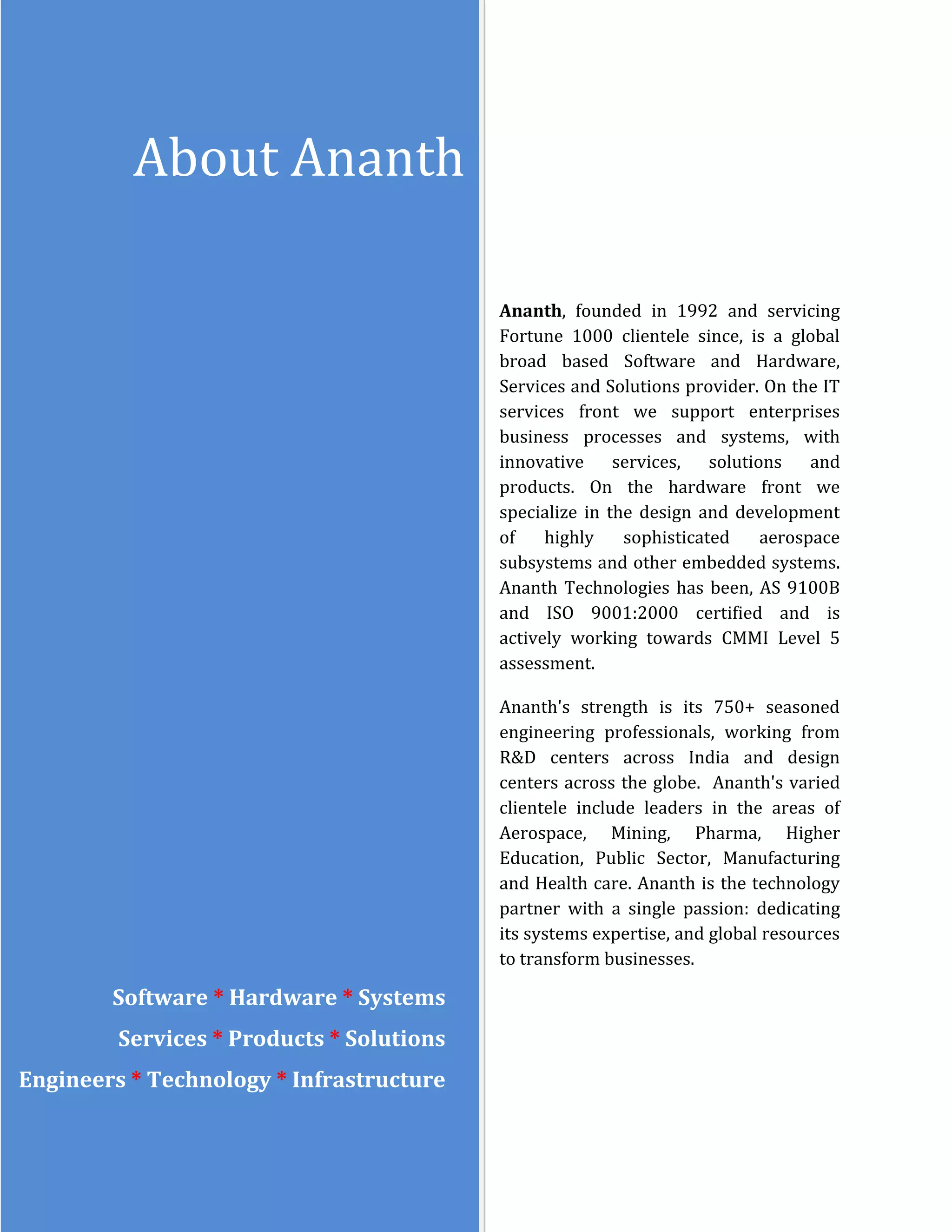 Ananth Technologies Corporate Profile | PDF