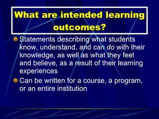 Intended Learning Outcomes and Students Assessment | PPT