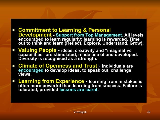 Learning Organisation adapted from Peter Senge's 5th Discipline ...