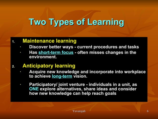 Learning Organisation adapted from Peter Senge's 5th Discipline ...