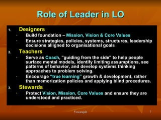 Learning Organisation adapted from Peter Senge's 5th Discipline ...