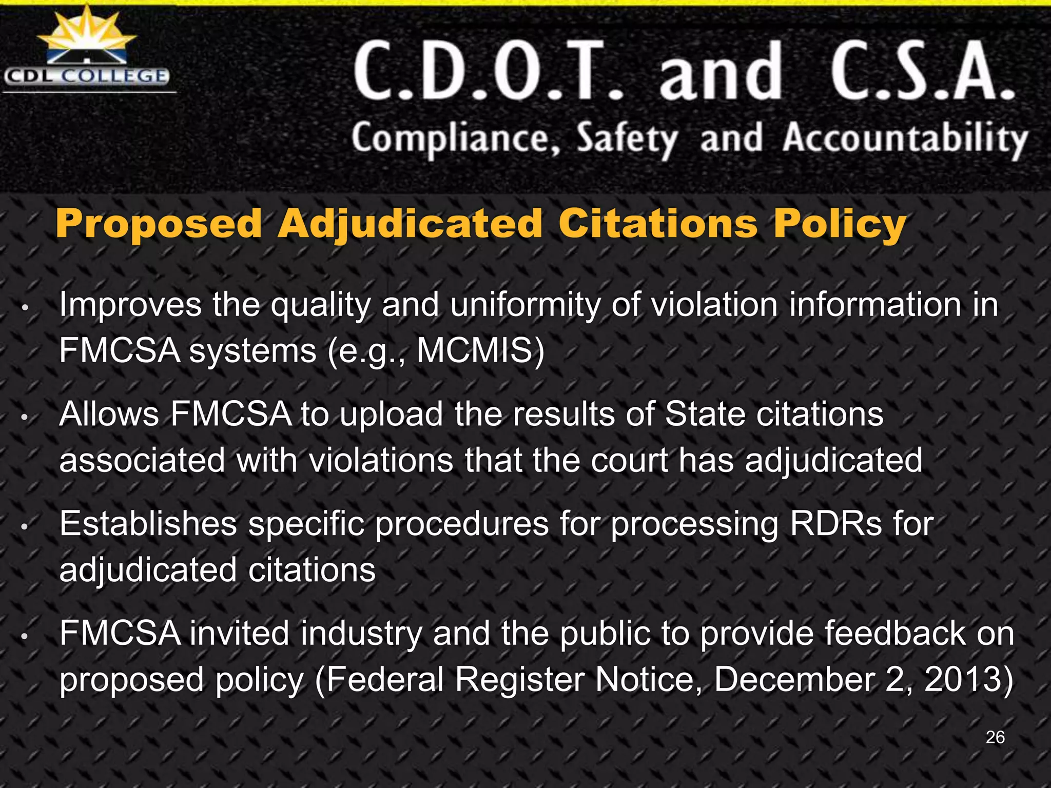 FMCSA CSA Training for Truck Drivers | PPTX