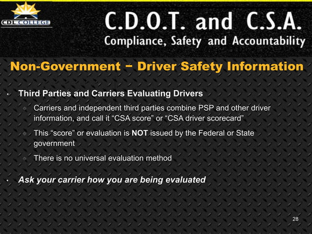 FMCSA CSA Training for Truck Drivers | PPTX