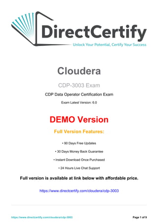 CDP-3003 Certification – Cloudera Certified Data Engineer Exam Guide | PDF
