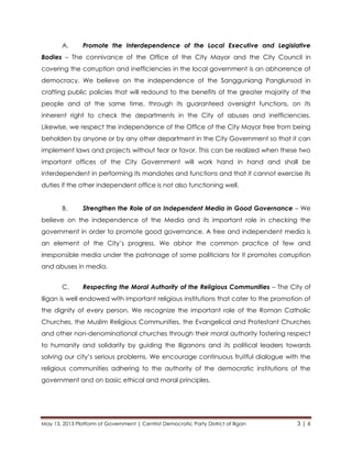 CDP ILIGAN PLATFORM OF GOVERNMENT | PDF