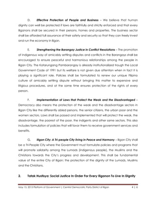 CDP ILIGAN PLATFORM OF GOVERNMENT | PDF