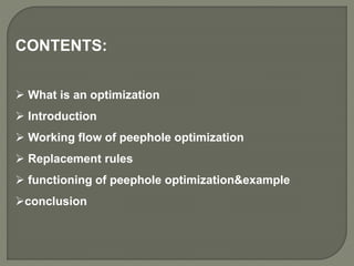 Peephole optimization | PPTX | Programming Languages | Computing