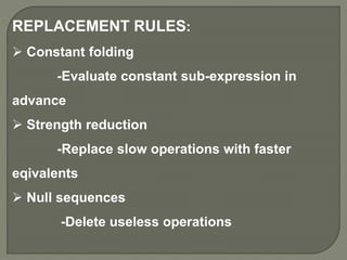 Peephole optimization | PPTX | Programming Languages | Computing