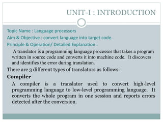 COMPILER DESIGN- Introduction & Lexical Analysis: | PDF