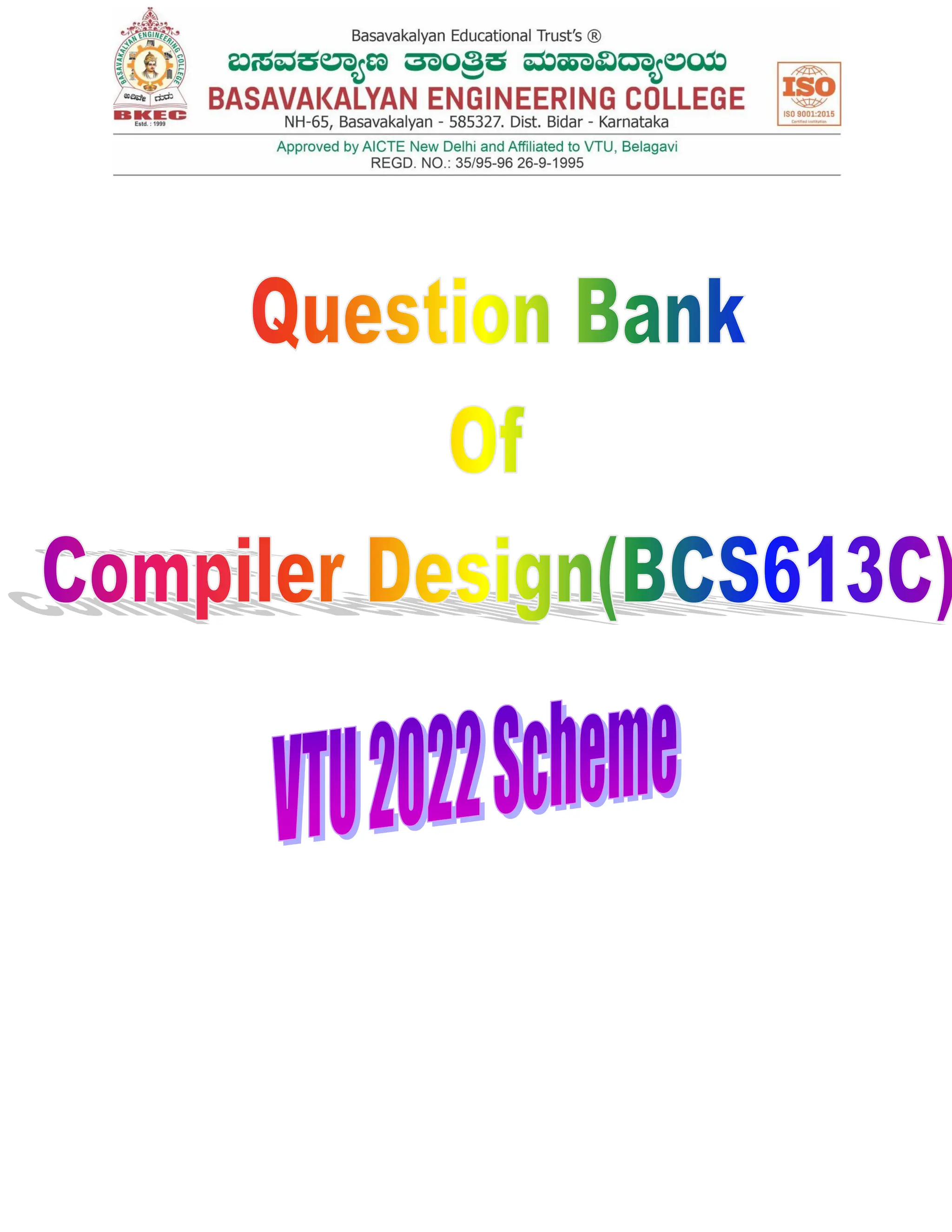 compiler design BCS613C question bank 2022 scheme | PDF