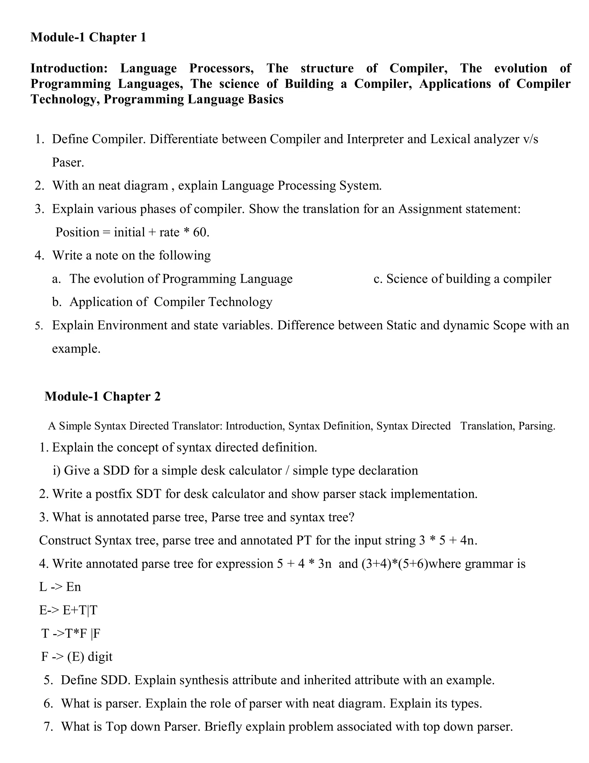 compiler design BCS613C question bank 2022 scheme | PDF