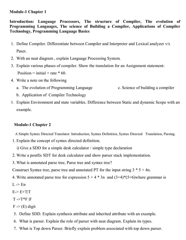 compiler design BCS613C question bank 2022 scheme | PDF