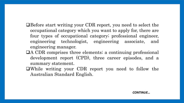 Cdr report for industrial engineer | PPT