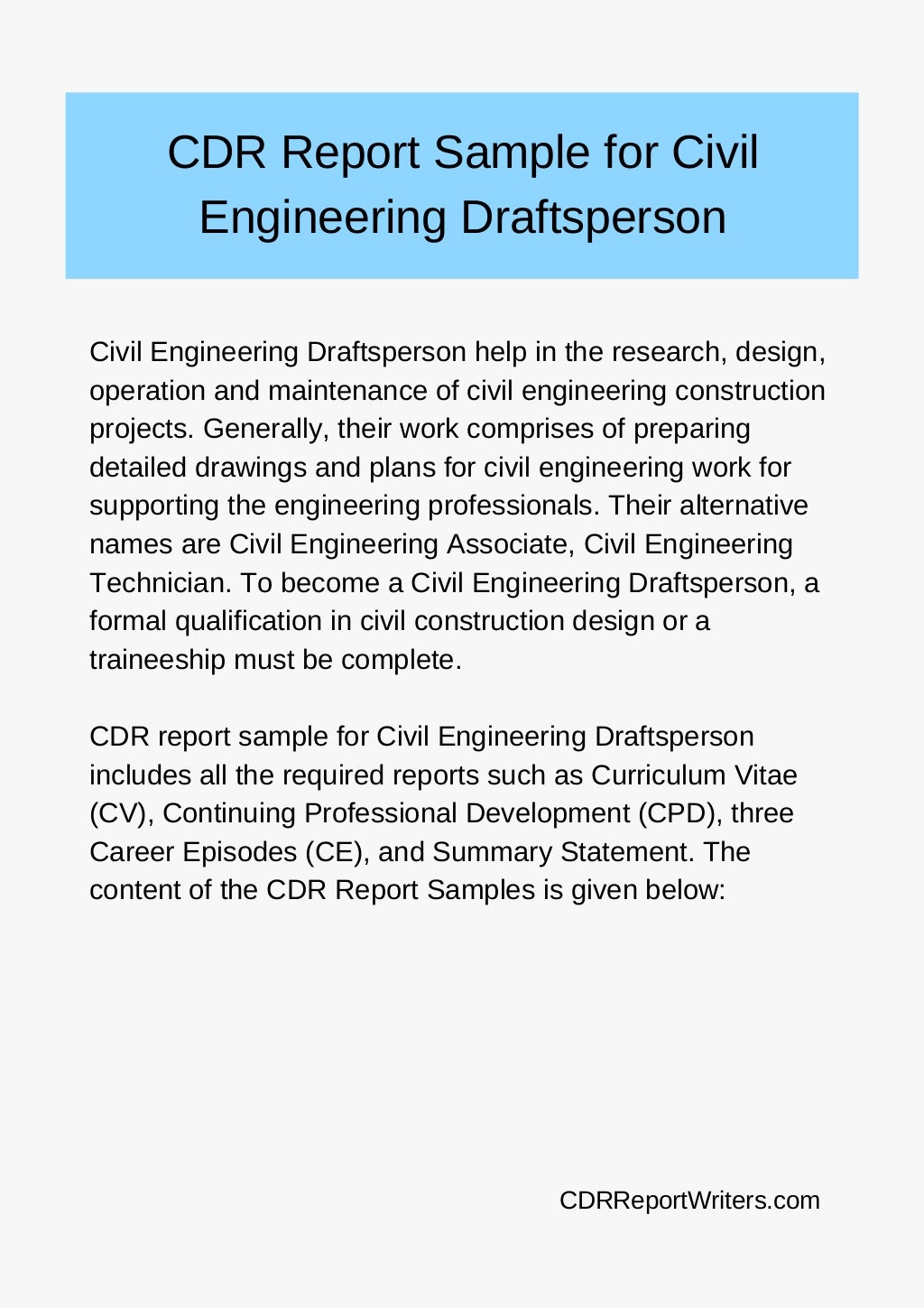 Cdr sample civil engineering draftsperson