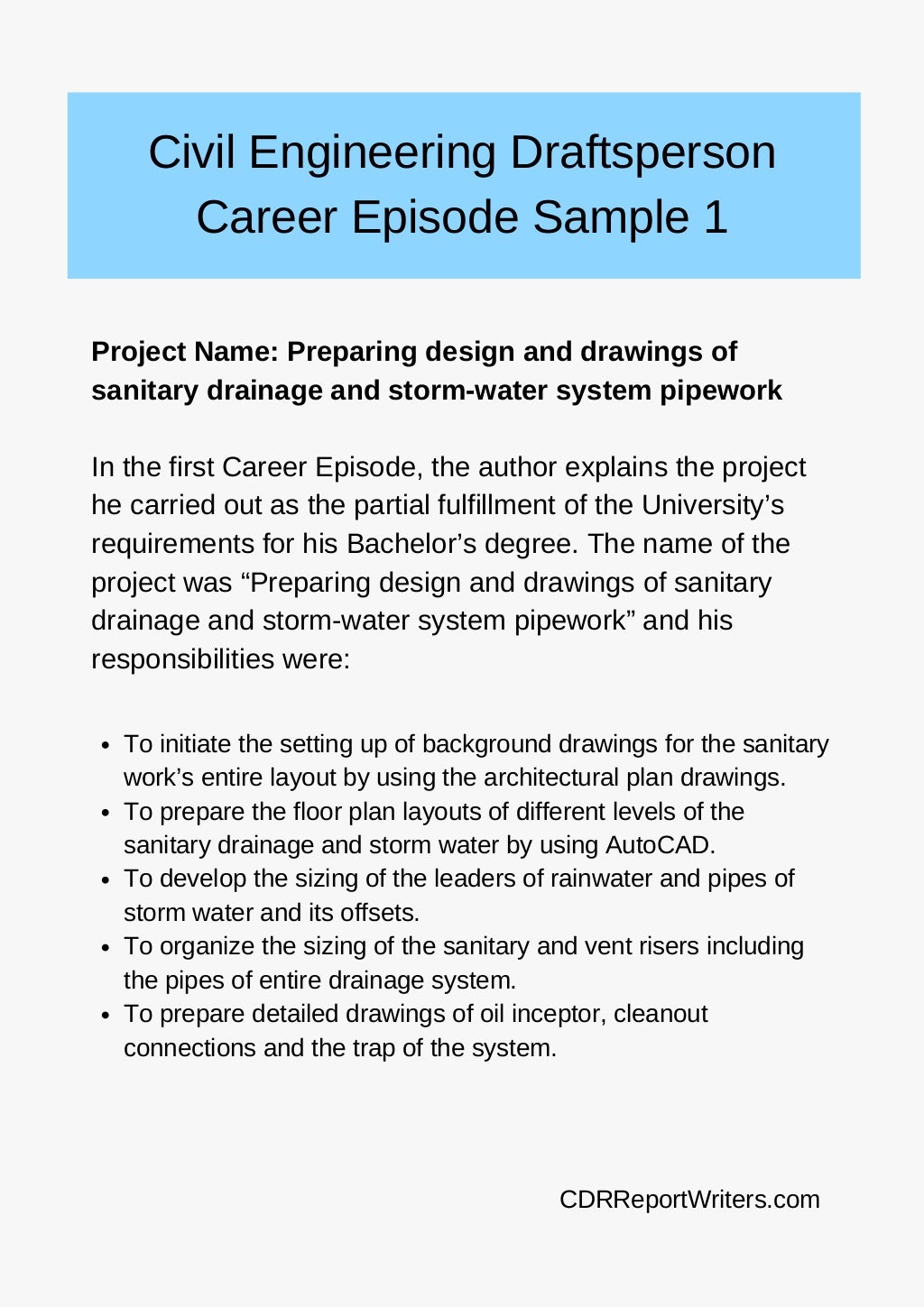 Cdr sample civil engineering draftsperson