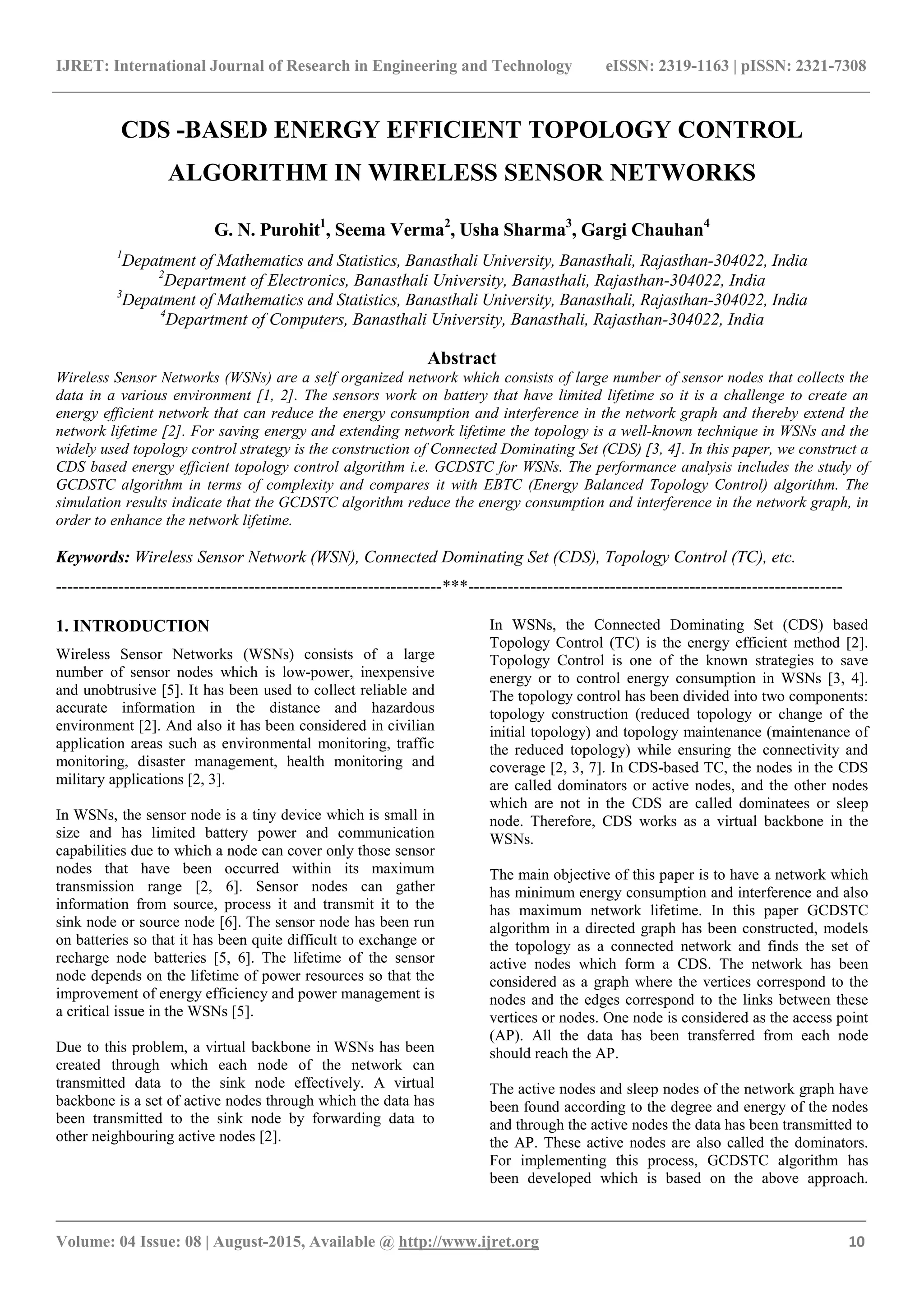 Cds Based Energy Efficient Topology Control Algorithm In Wireless