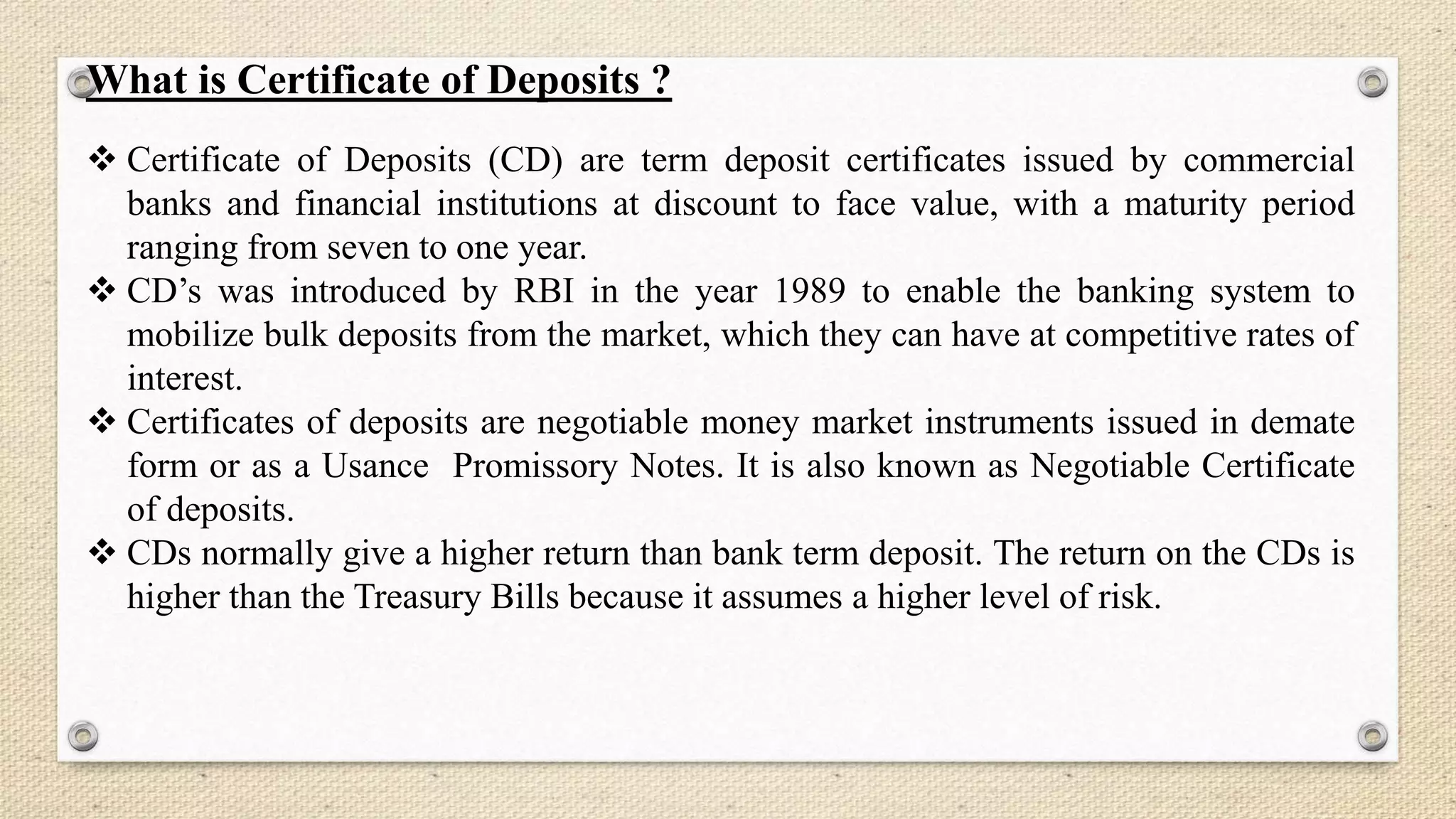 Certificate of deposits and Commercial Papers | PPTX | Stocks and Bonds ...