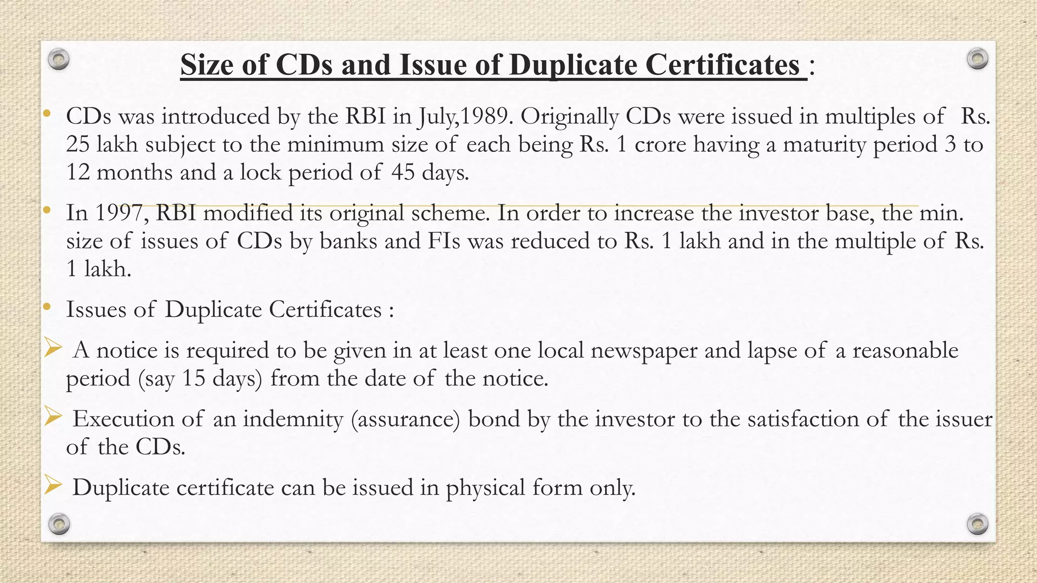 Certificate of deposits and Commercial Papers | PPTX | Stocks and Bonds ...