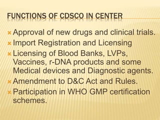 CENTRAL DRUG STANDARD CONTROL ORGANISATION (CDSCO) | PPTX