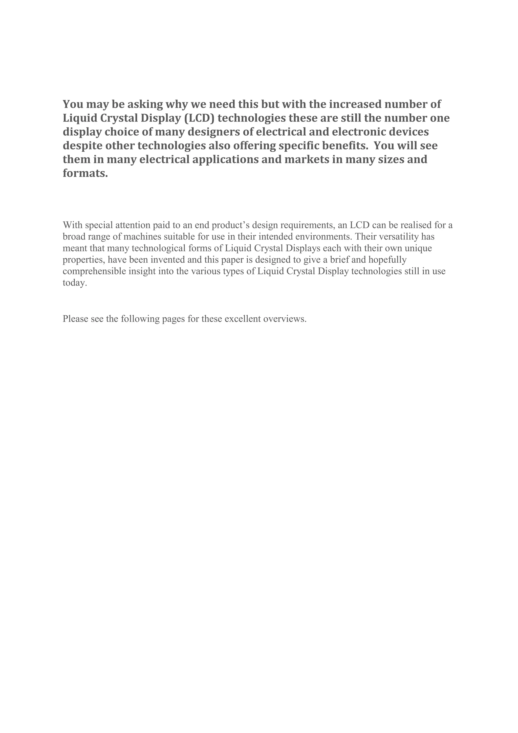 CDS Liquid Crystal Display Technologies Overview Whitepaper | PDF