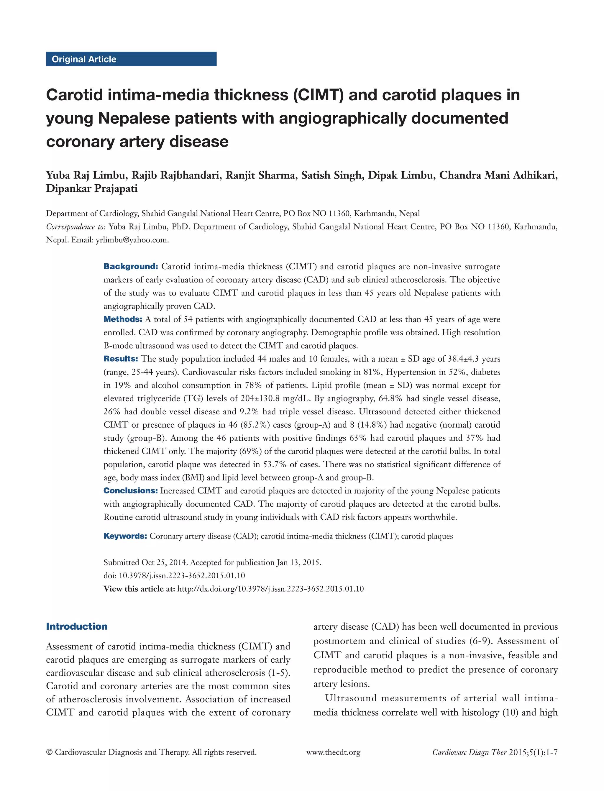 Carotid intima-media thickness (CIMT) and carotid plaques in young ...
