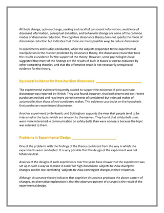 Cognitive Dissonance Theory | PDF