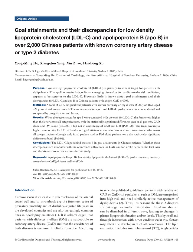 Goal attainments and their discrepancies for low density lipoprotein ...