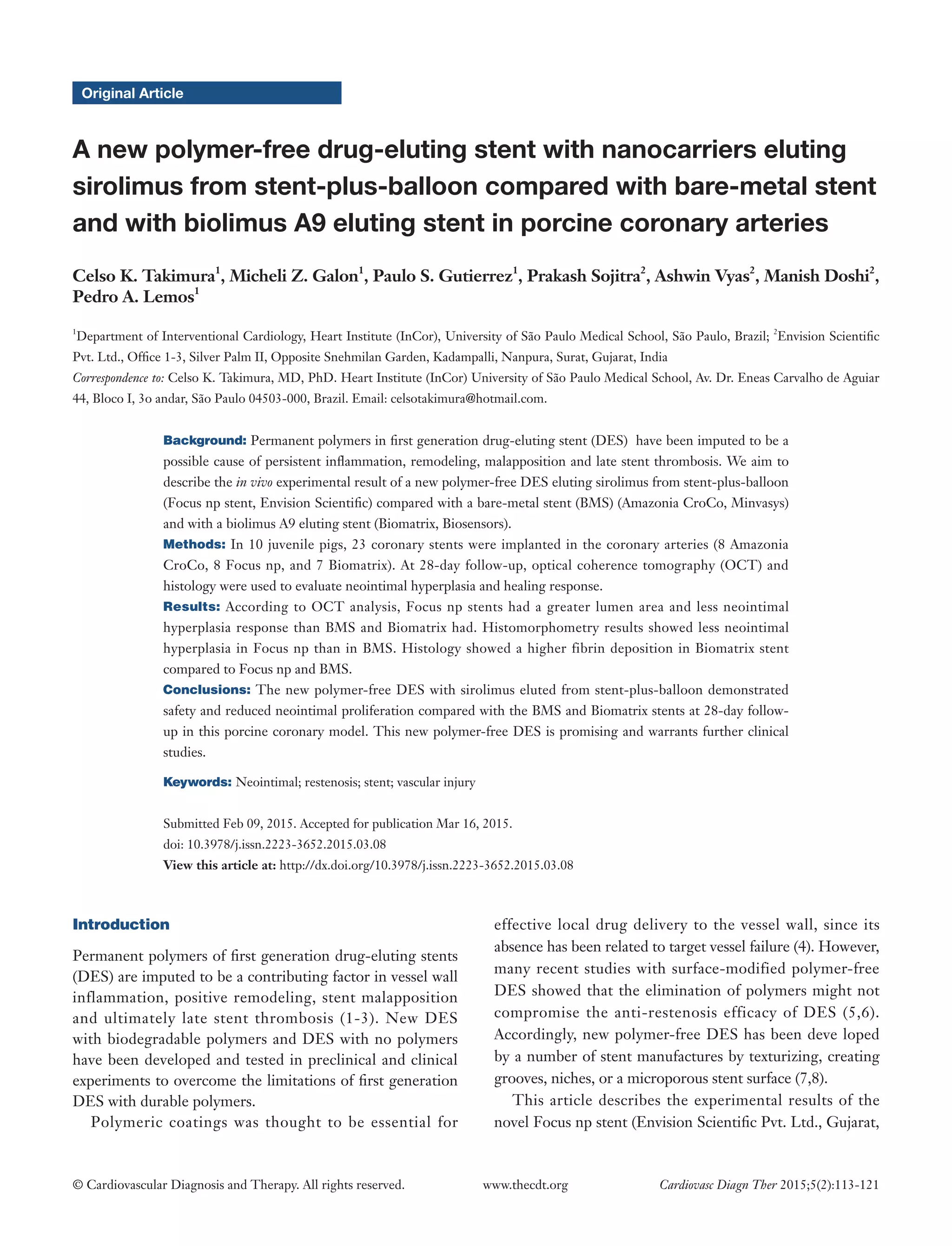 A new polymer-free drug-eluting stent with nanocarriers eluting ...