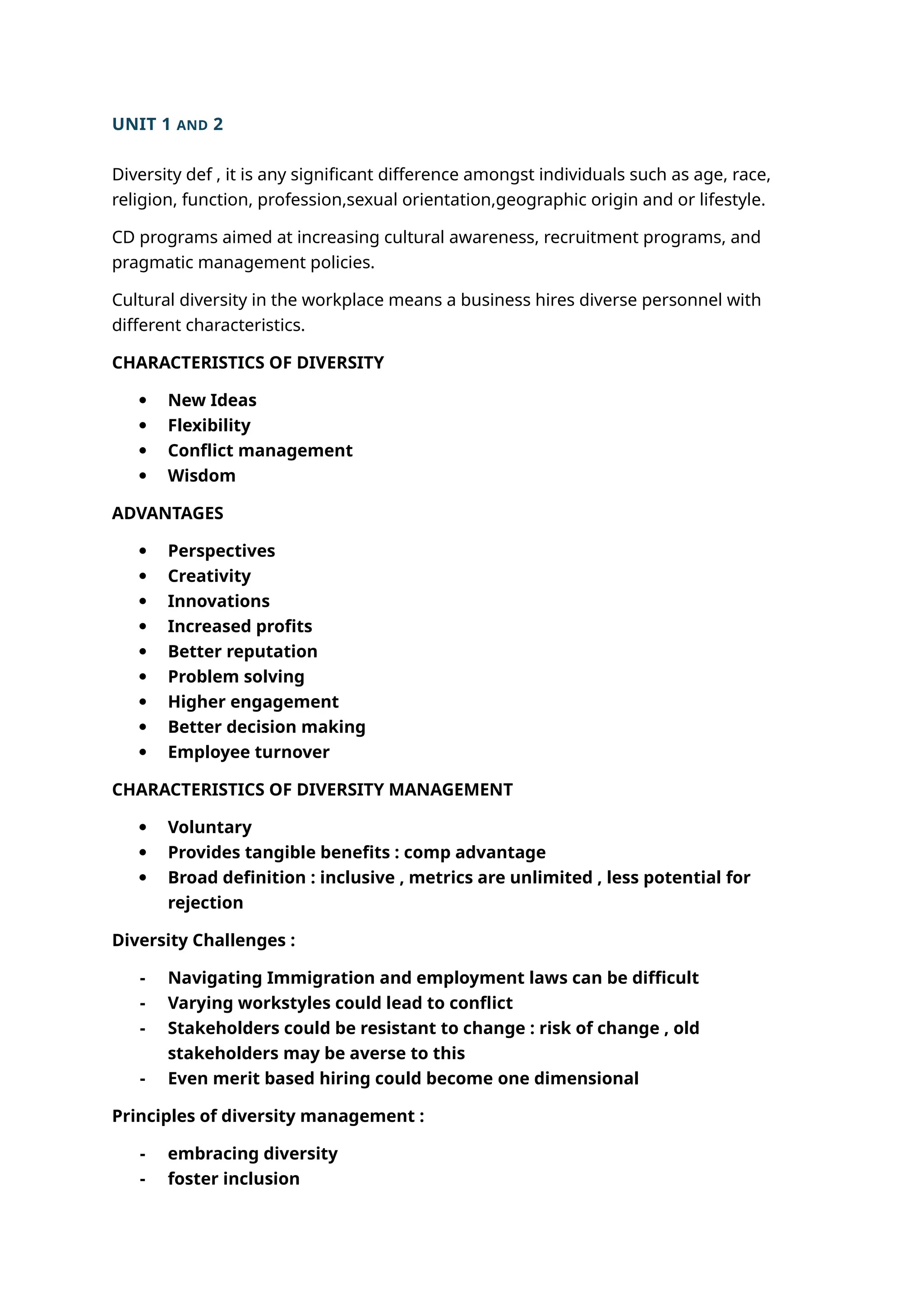 Cultural Diversity at workplace notes for Bcom 6th sem (UNIT 1 to 5 ...
