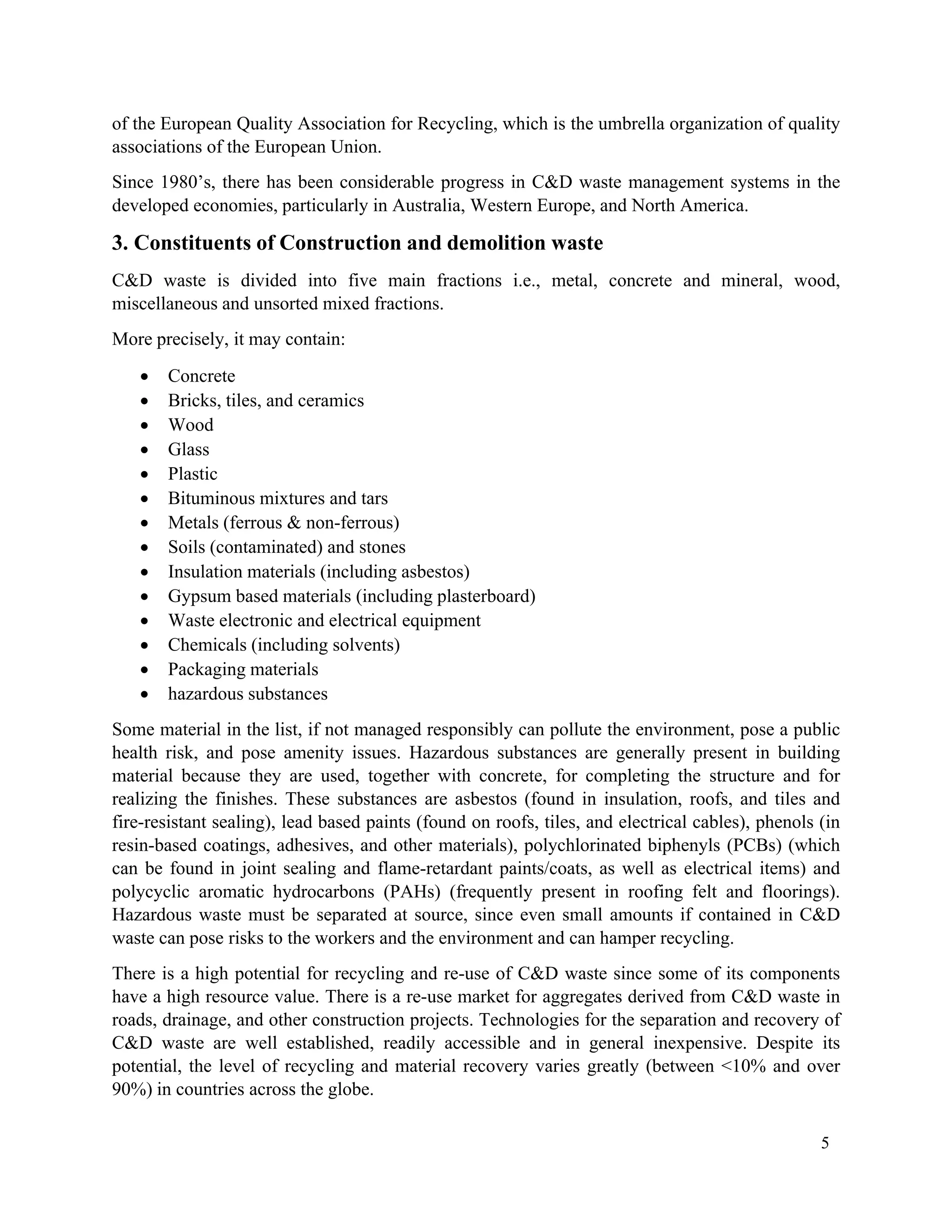 A Documentation on Construction and Demolition waste | PDF