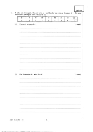 Ce Maths 2001 Paper1(E) | PDF