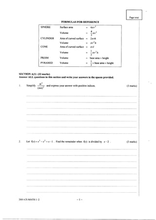 Ce Maths 2001 Paper1(E) | PDF