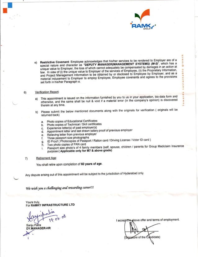 RAMKY APPOINTMENT &CONFORMATION LETTER | PDF
