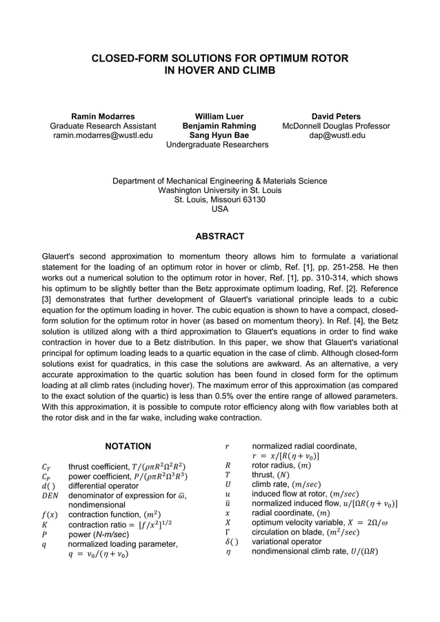 Closed-Form Solutions For Optimum Rotor in Hover and Climb | PDF | Physics | Science