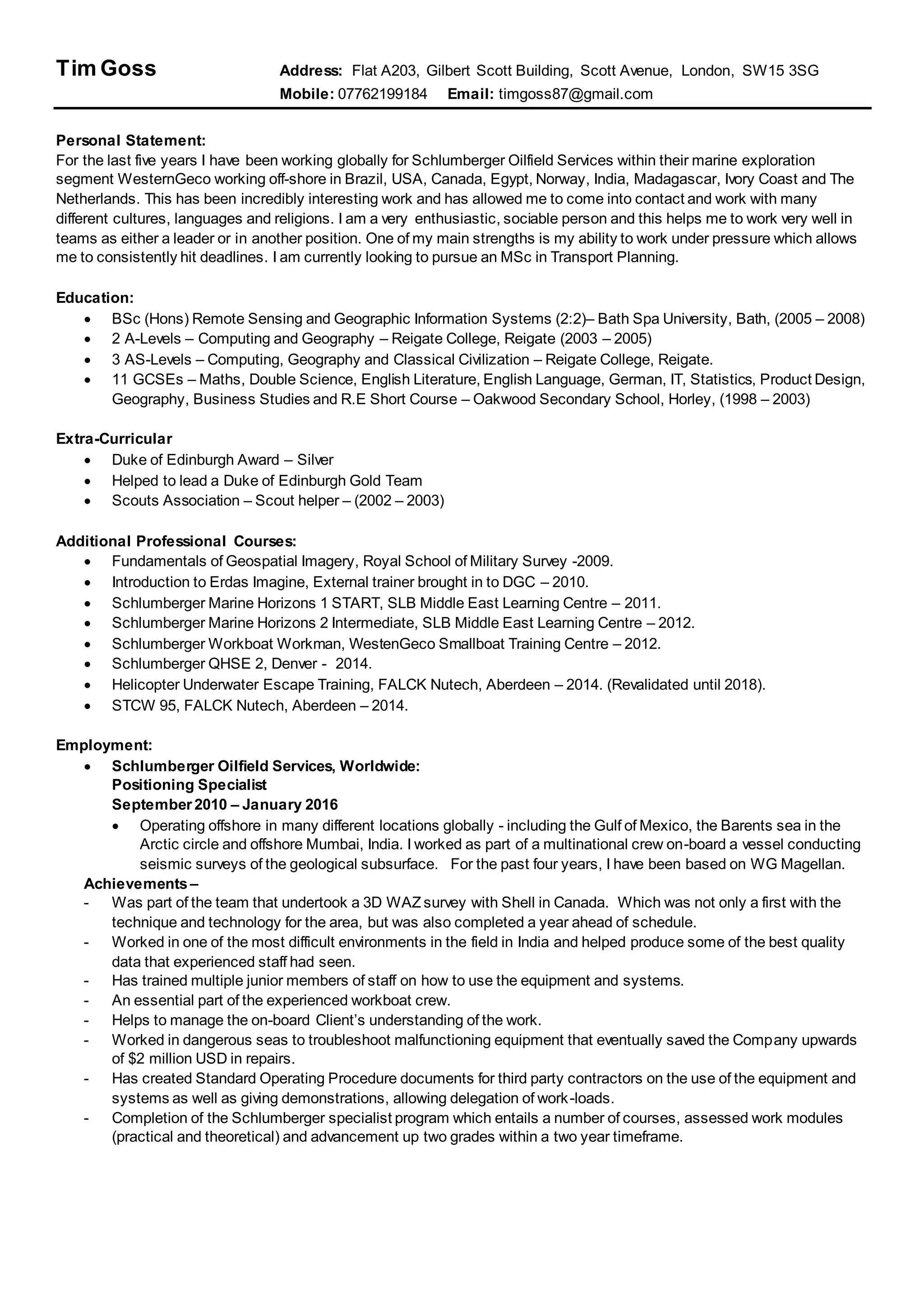 Tim Goss - Curriculum Vitae | DOCX