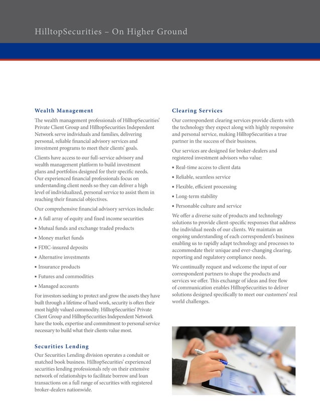 Hilltop Securities Corporate Overview & Capabilities Brochure | PDF