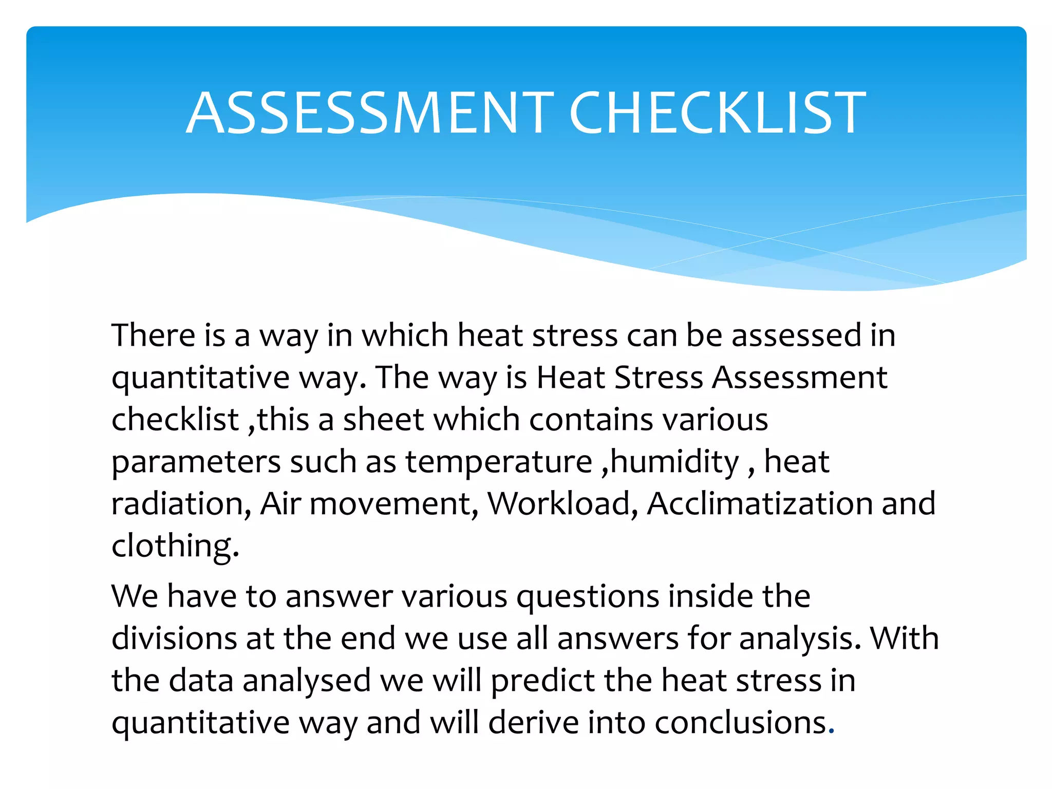 Heat stress assessment methods | PPTX