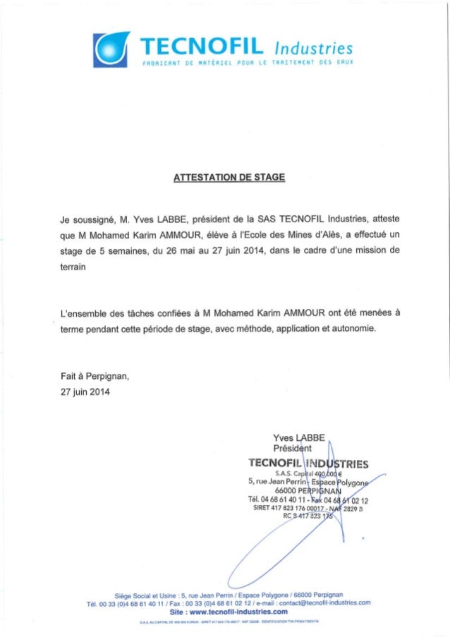 Attestation de stage Technofil