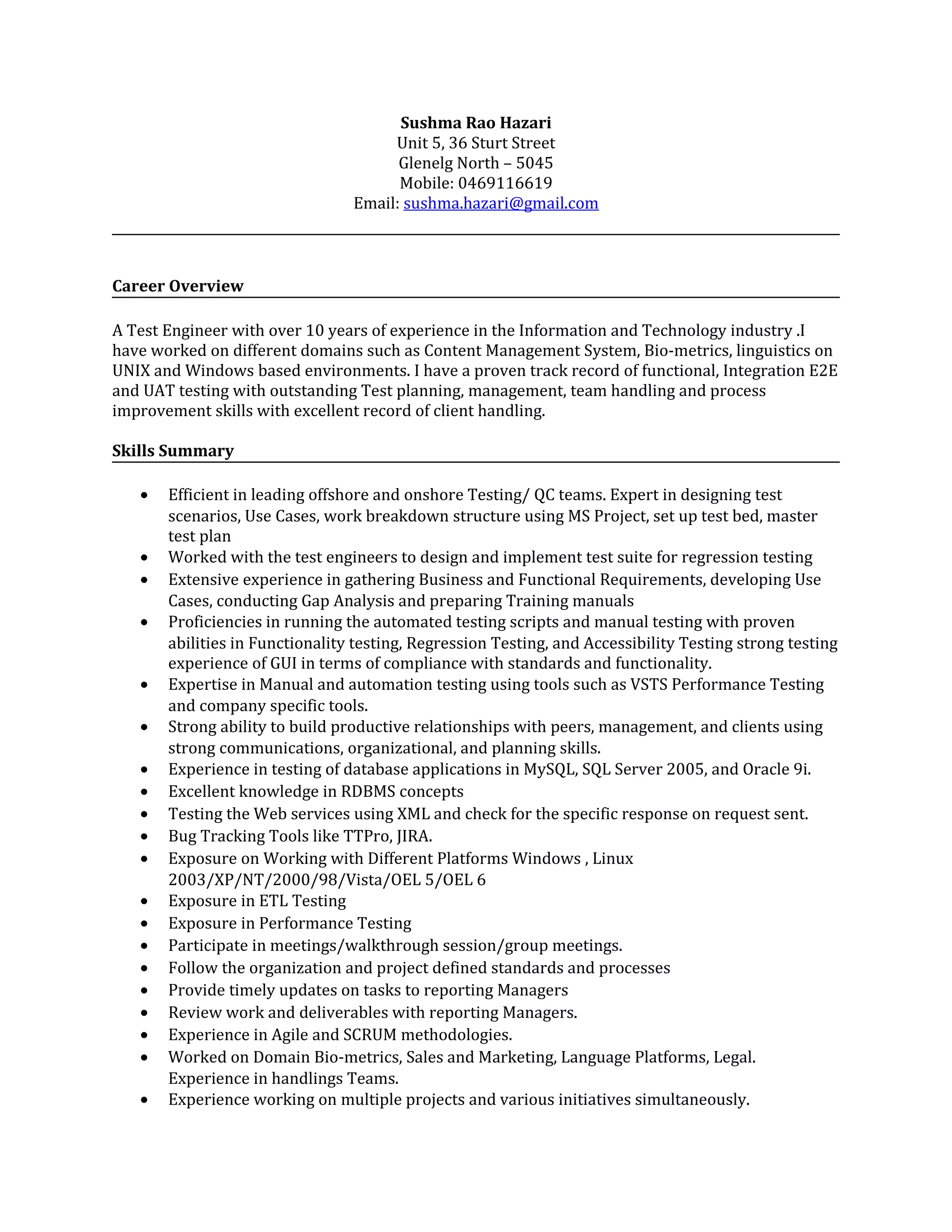 Sushma Hazari Resume | DOC