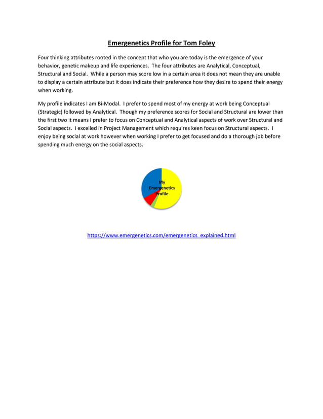 Emergenetics Profile for Tom Foley | PDF