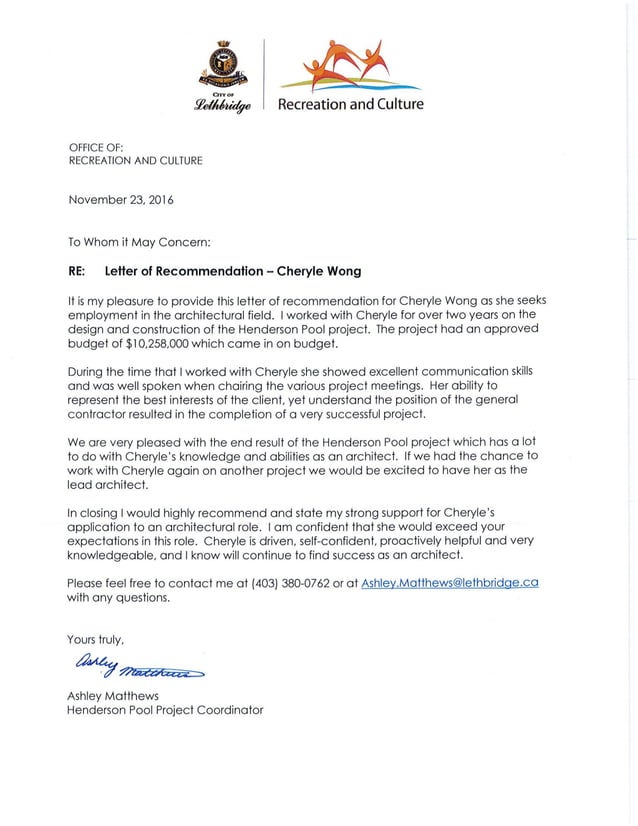 Letter of Recommendation for Cheryle Wong by CofL | PDF